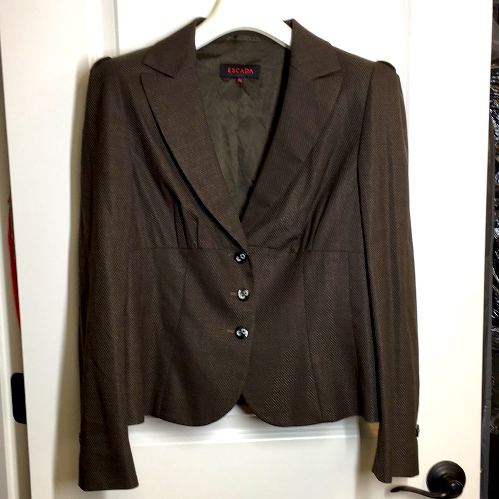 New Escada 40 10 Jacket Pants Suit Set Brown - Gem